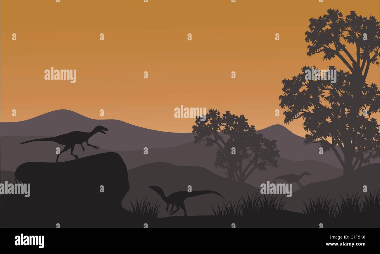 On the hills silhouette of eoraptor Stock Vector Image & Art - Alamy
