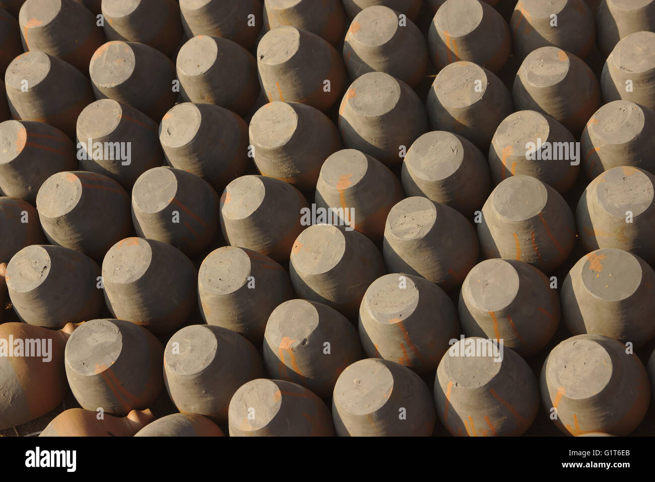 Pottery Square, pottery drying in the sun, Bhaktapur, Nepal Stock Photo ...