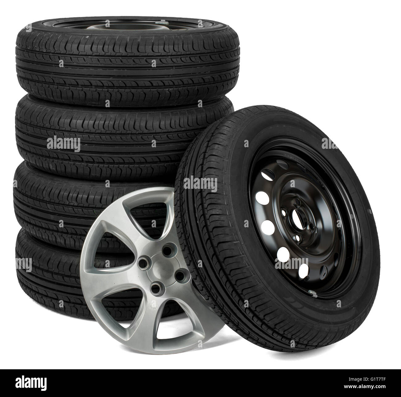 Closeup of five tires with wheel cap Stock Photo - Alamy
