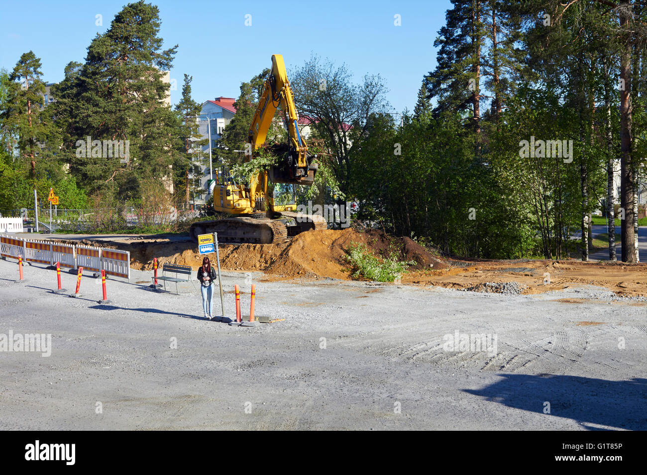 street construction site with bus stop, Lappeenranta Finland Stock ...