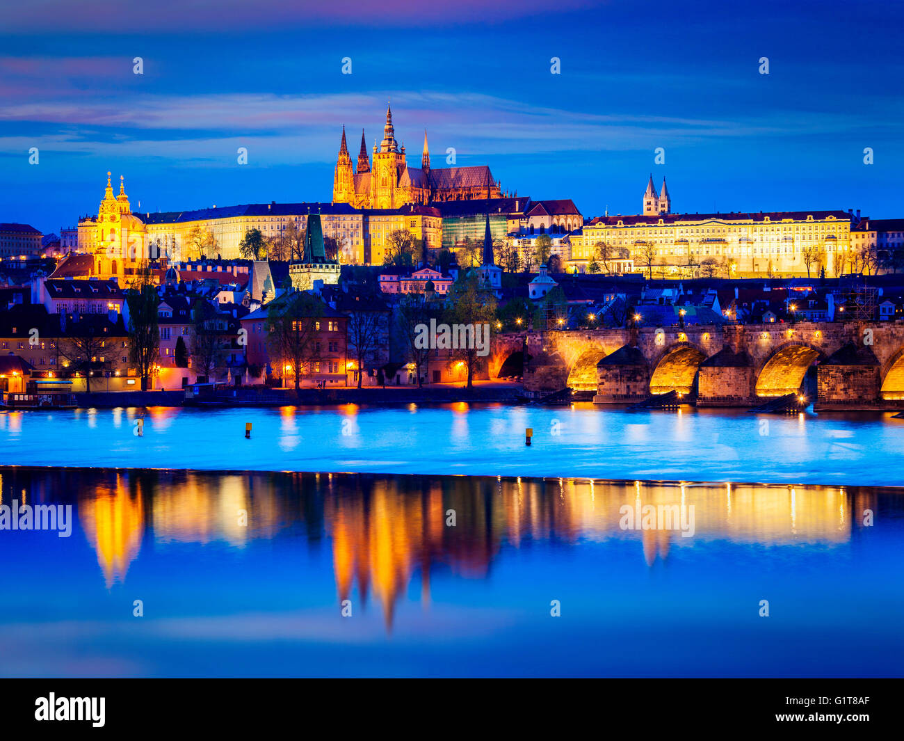 Prague castle charles bridge river scenery landscape hi-res stock ...