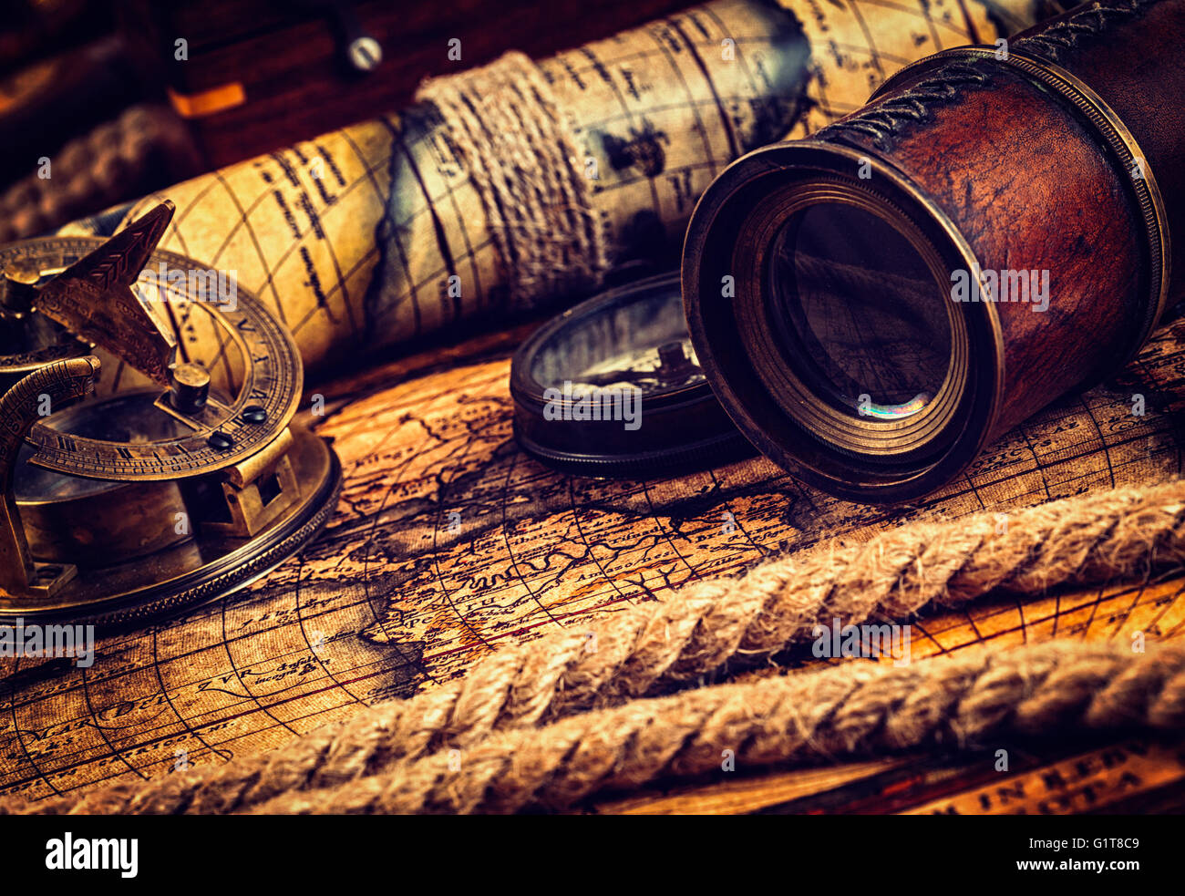 Old vintage compass on ancient map Stock Photo - Alamy