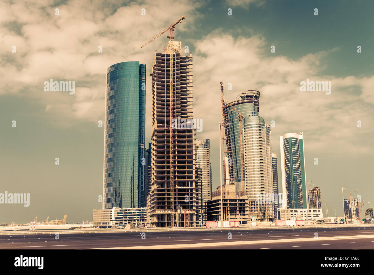 Abu Dhabi new district with skyscrapers construction. United Arab ...