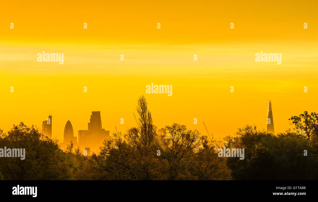 Stunning orange and yellow sunrise over the London skyline from ...