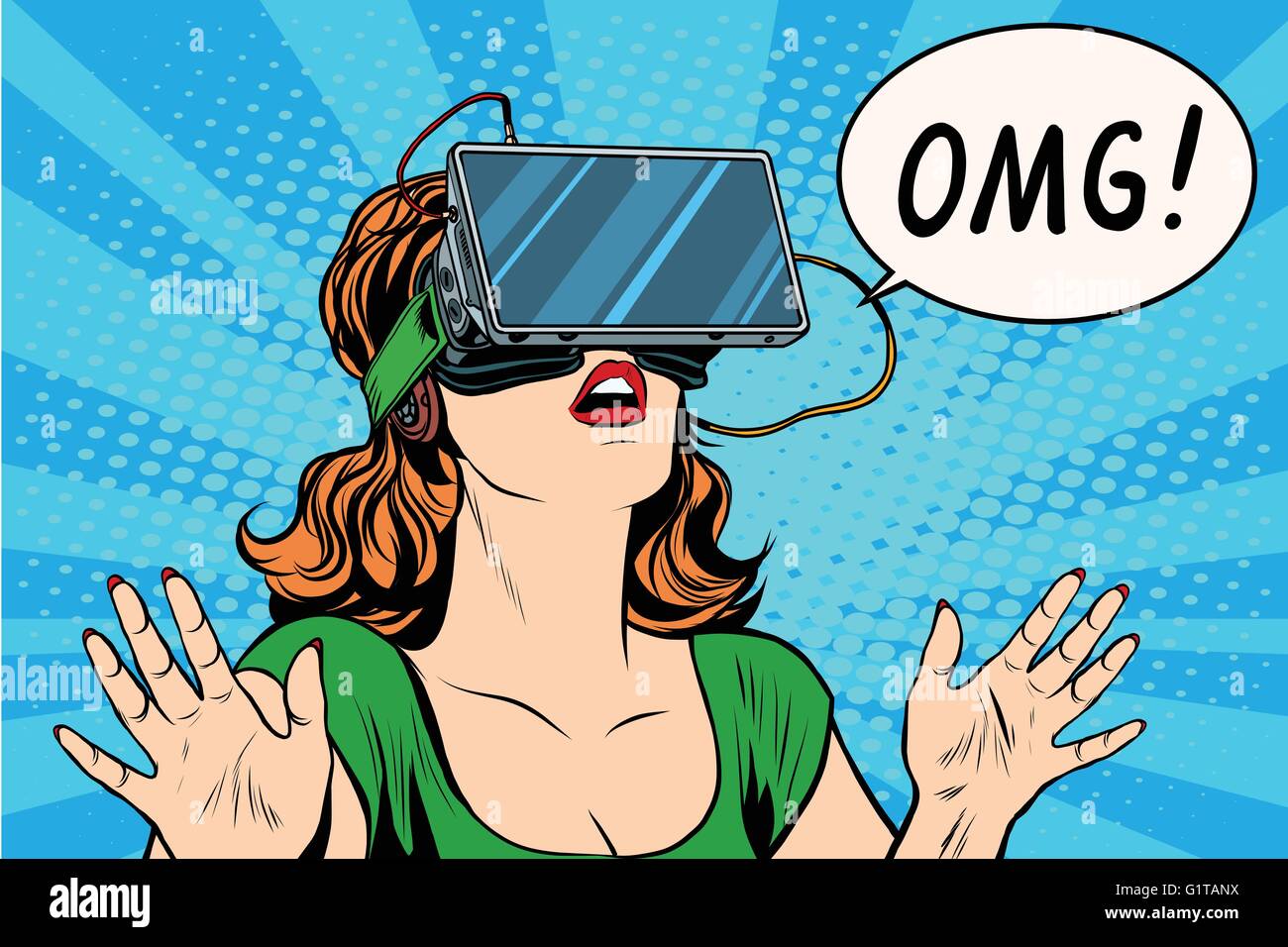 OMG emotions from virtual reality retro girl Stock Vector Image & Art ...