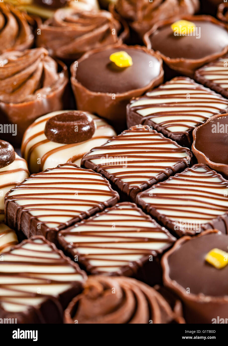 Chocolate sweets in box close up Stock Photo - Alamy