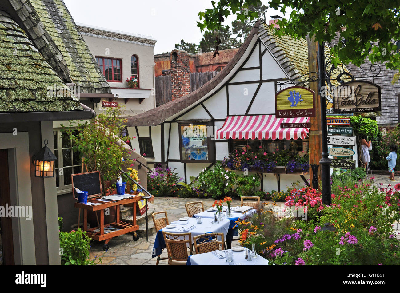 California: the signs and shops and restaurant of Camel by the Sea, the ...