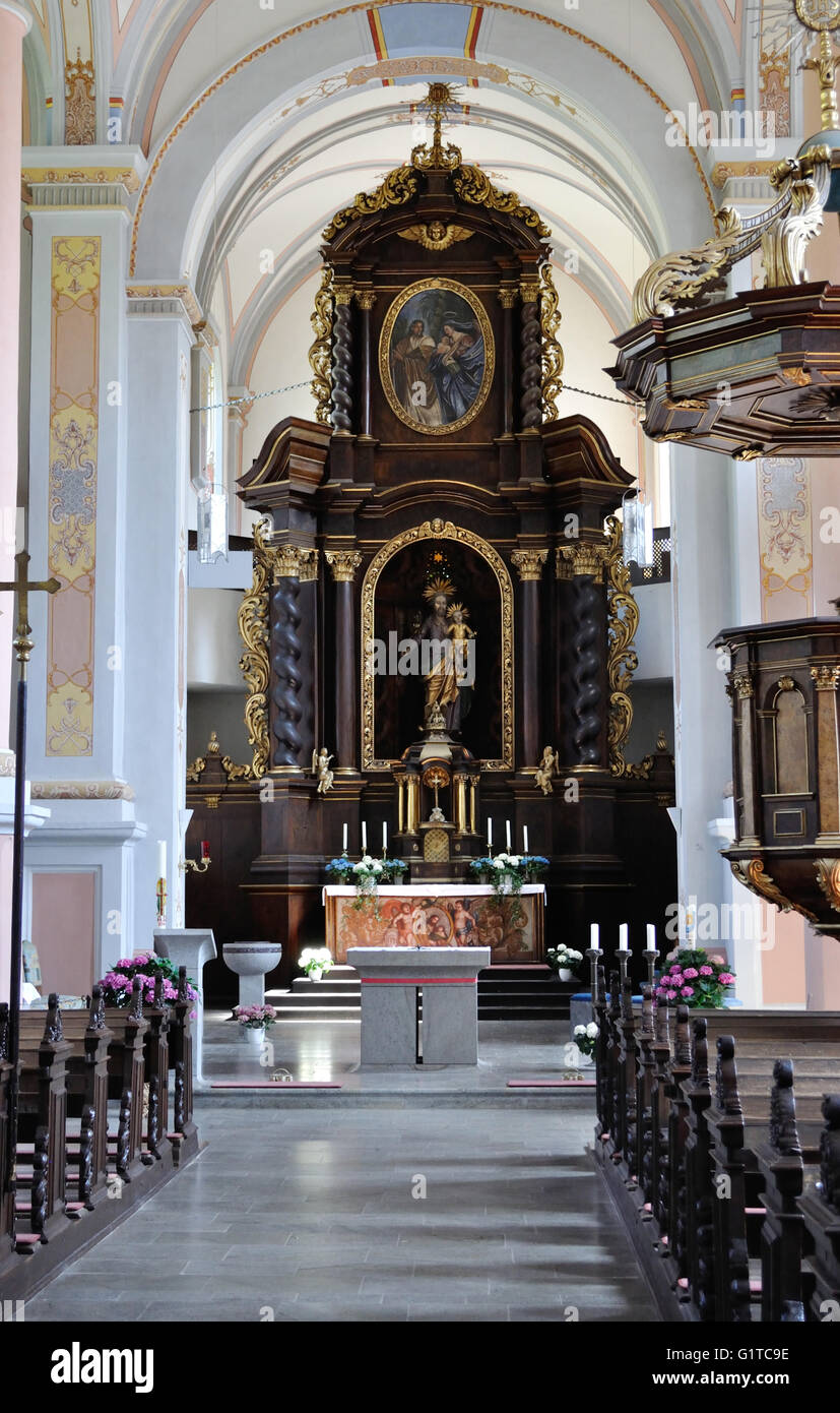 The aisle and high altar in the Church of St Joseph in Beilstein, on ...