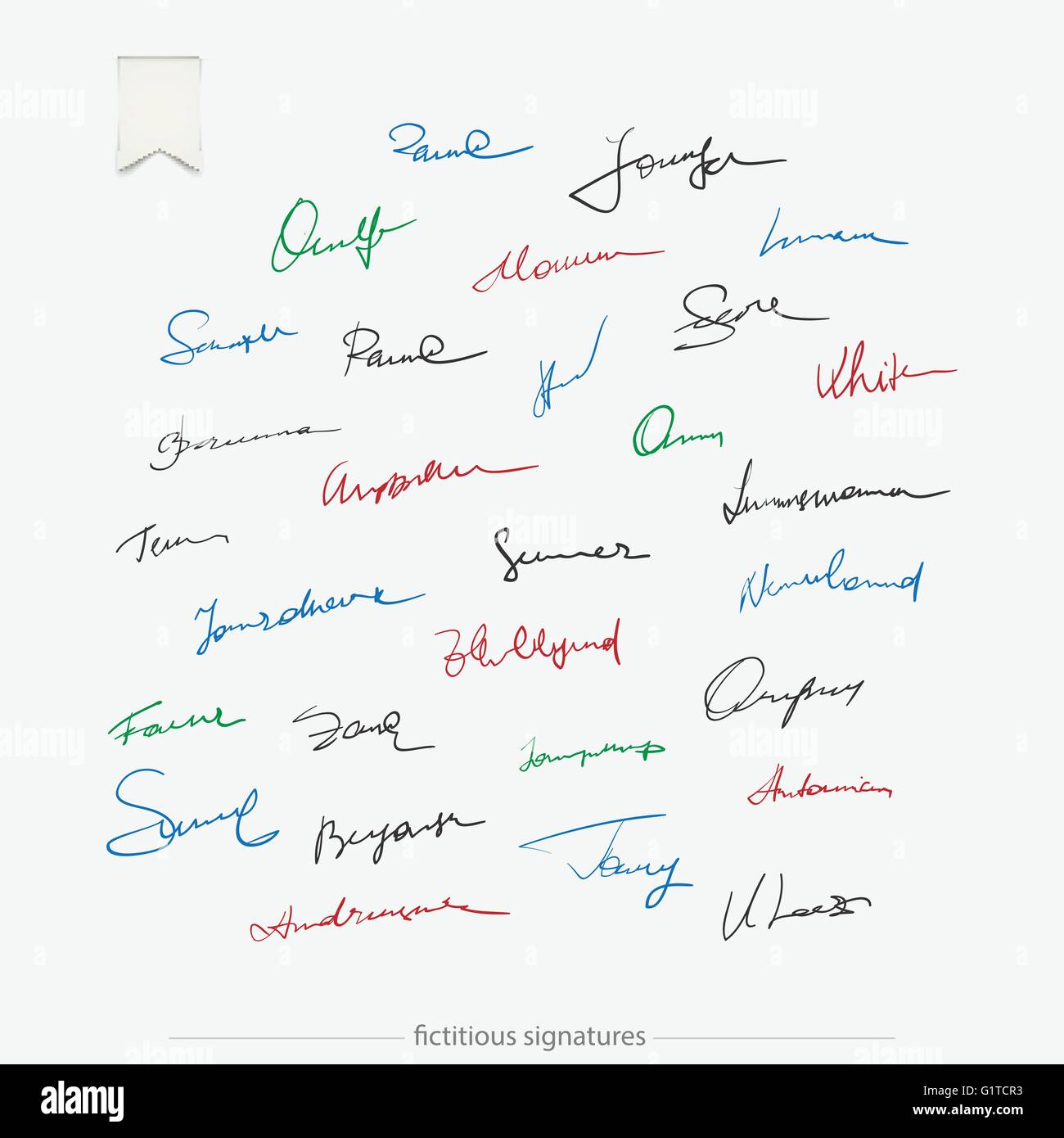 set of colorful, fictitious signatures isolated on white background ...