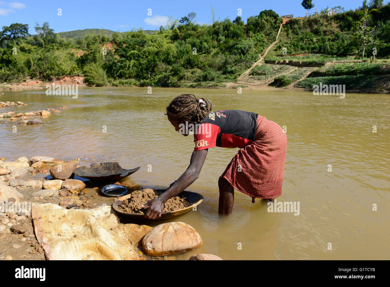 MADAGASCAR, region Manajary, town Vohilava, small scale gold mining ...