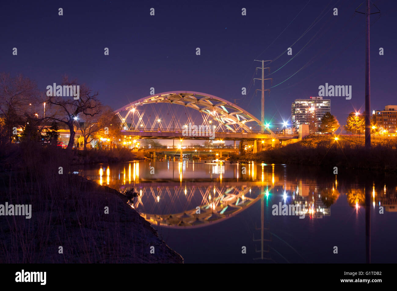 Purple tinted photo at night in Denver Colorado Stock Photo - Alamy