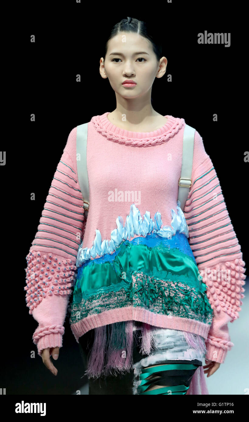 Beijing, China. 19th May, 2016. A model shows a creation of graduates ...