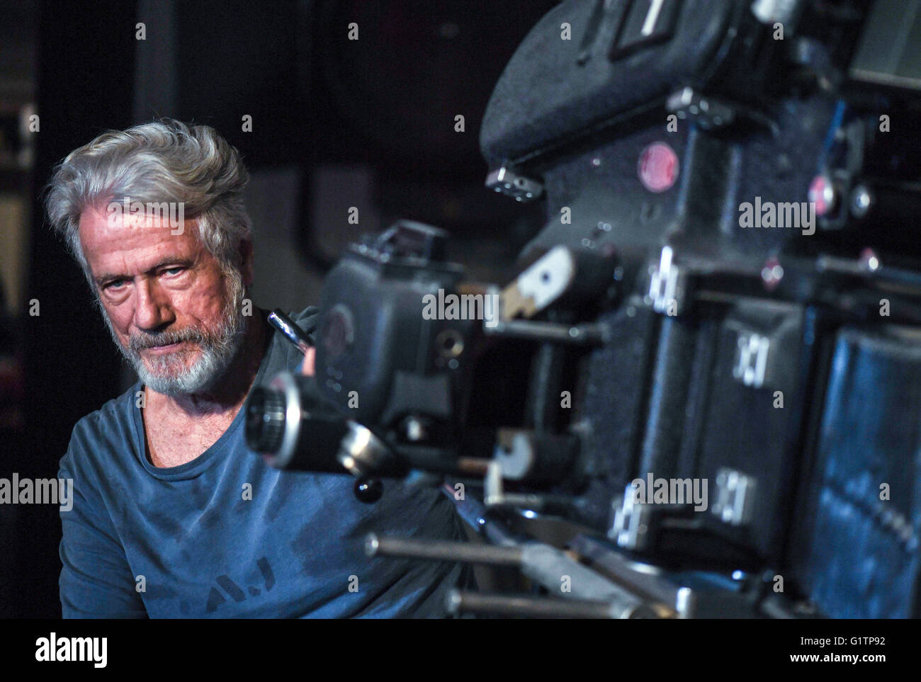 Duesseldorf, Germany. 19th May, 2016. Actor Juergen Prochnow sits by an ...