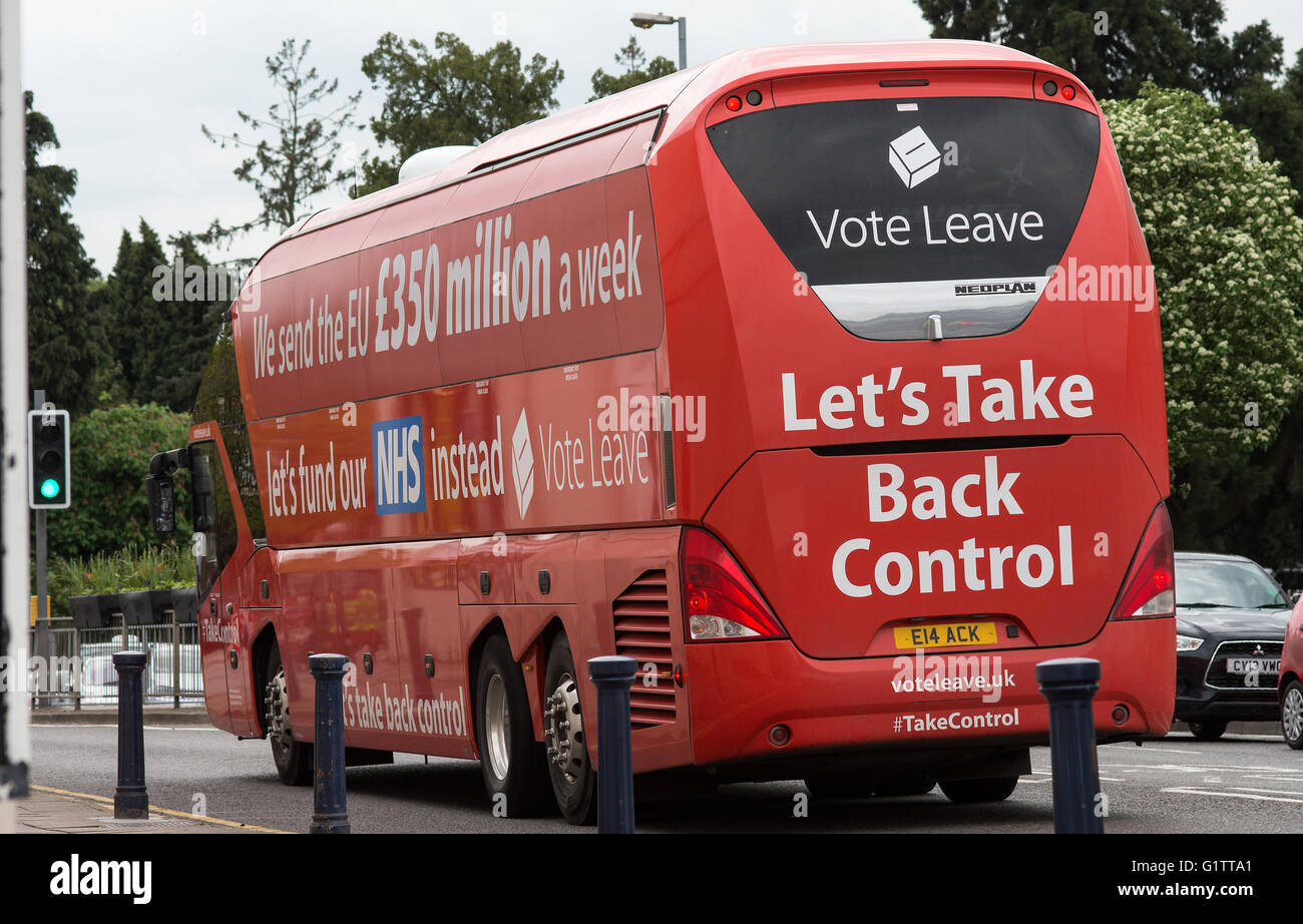 Melton Mowbray, UK. 19th May, 2016. Take back control vote leave battle ...