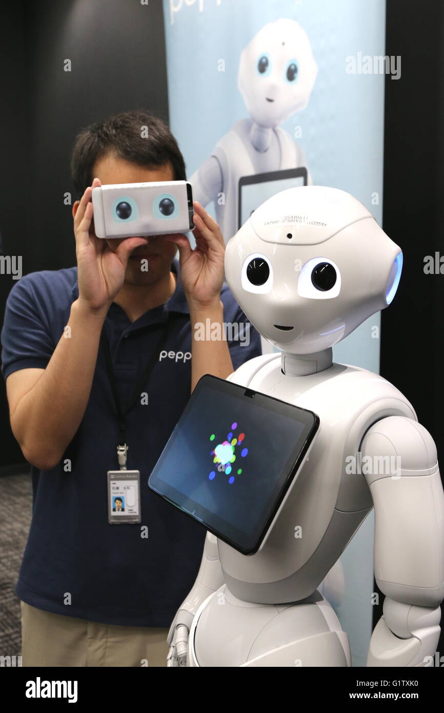 Thursday. 19th May, 2016. SoftBank's humanoid robot Pepper performs ...