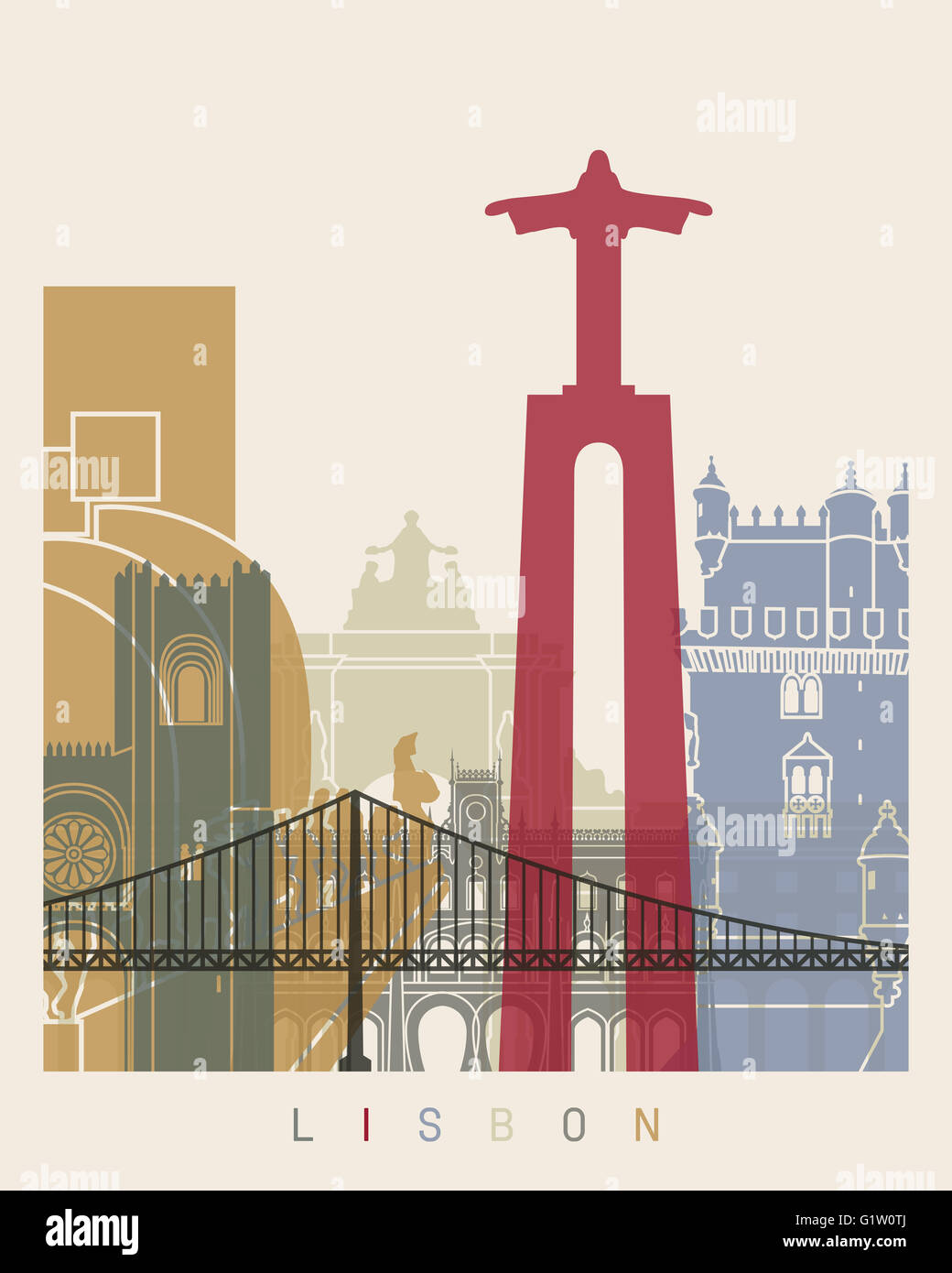 Lisbon skyline poster in editable vector file Stock Photo - Alamy