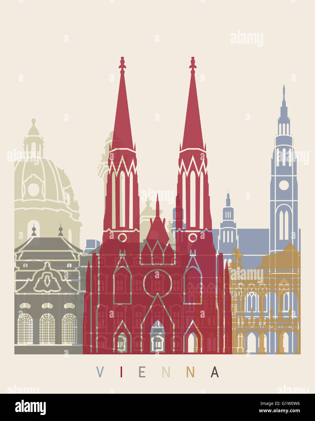 Vienna skyline poster in editable vector file Stock Photo - Alamy