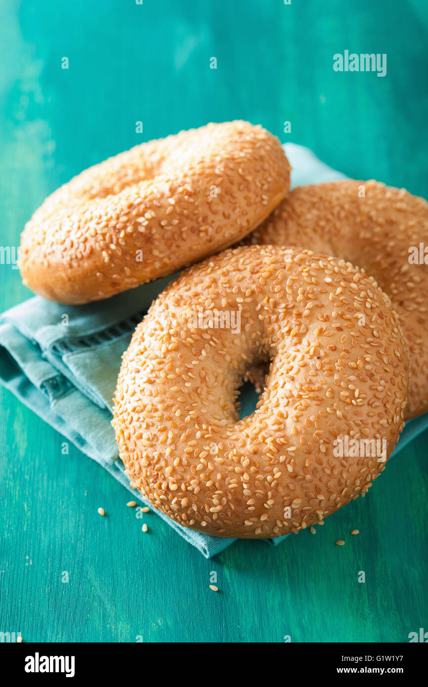 fresh sesame bagel for breakfast Stock Photo - Alamy