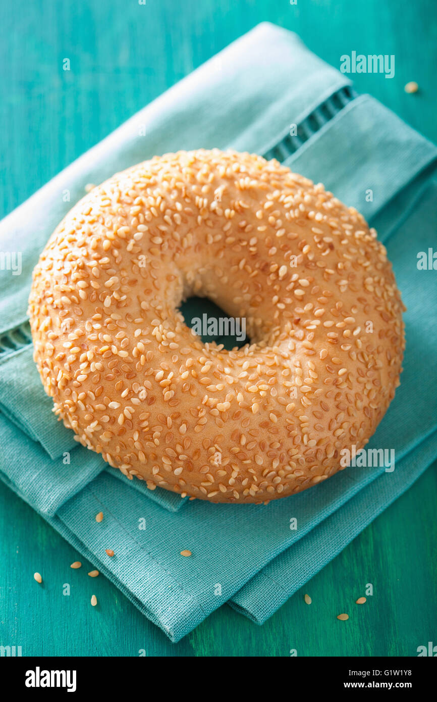 fresh sesame bagel for breakfast Stock Photo - Alamy