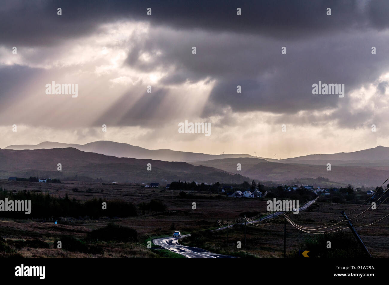 Road into Glenties, County Donegal, Ireland. A storm passing Stock ...