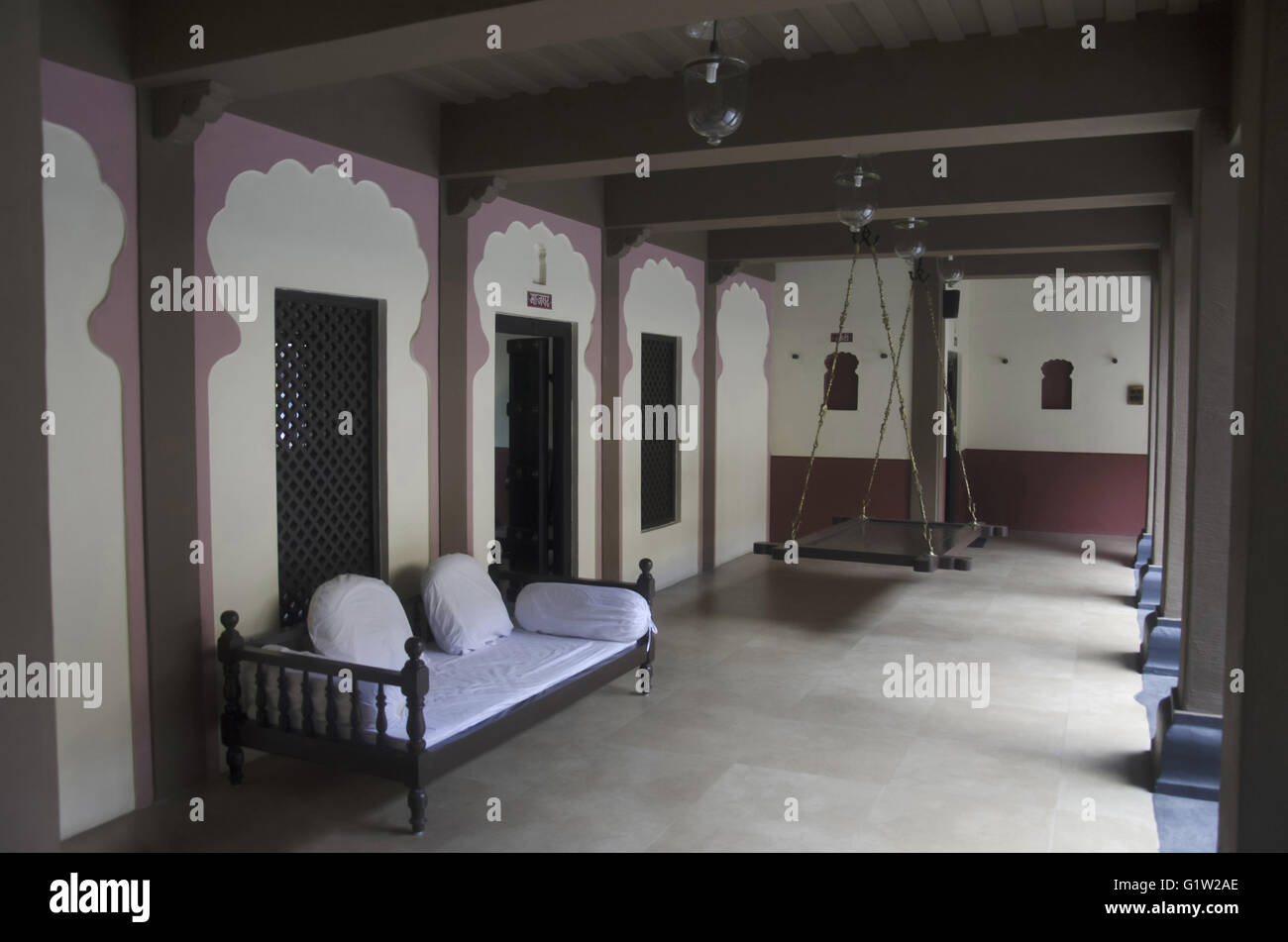 Interior view of an old house (wada), named Dhepewada, Girivan, Near ...