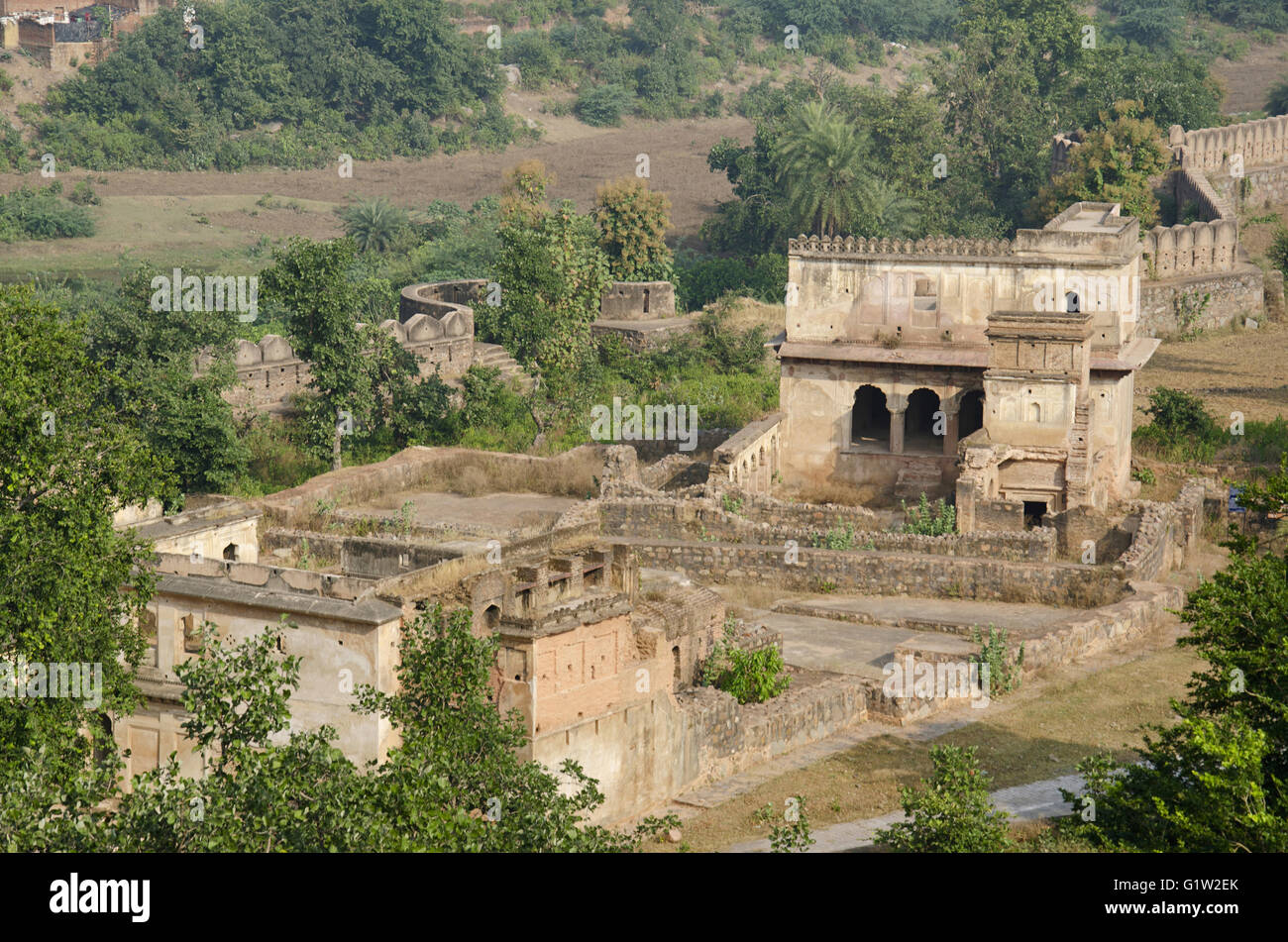 Exterior view of old buildings, Orchha Fort complex, The town was ...