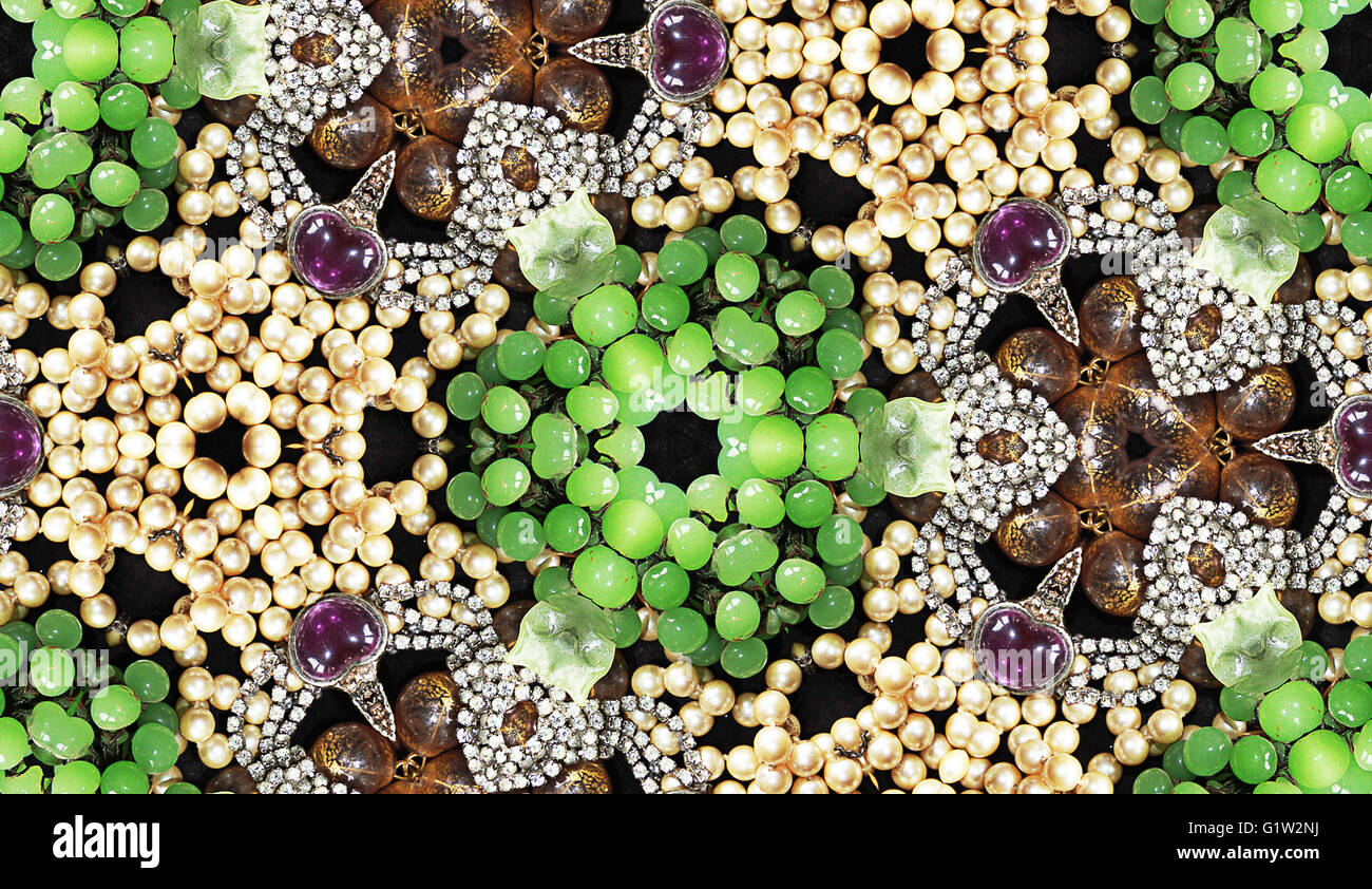 HD seamless texture with kaleidoscope effect, trinkets and jewelry ...