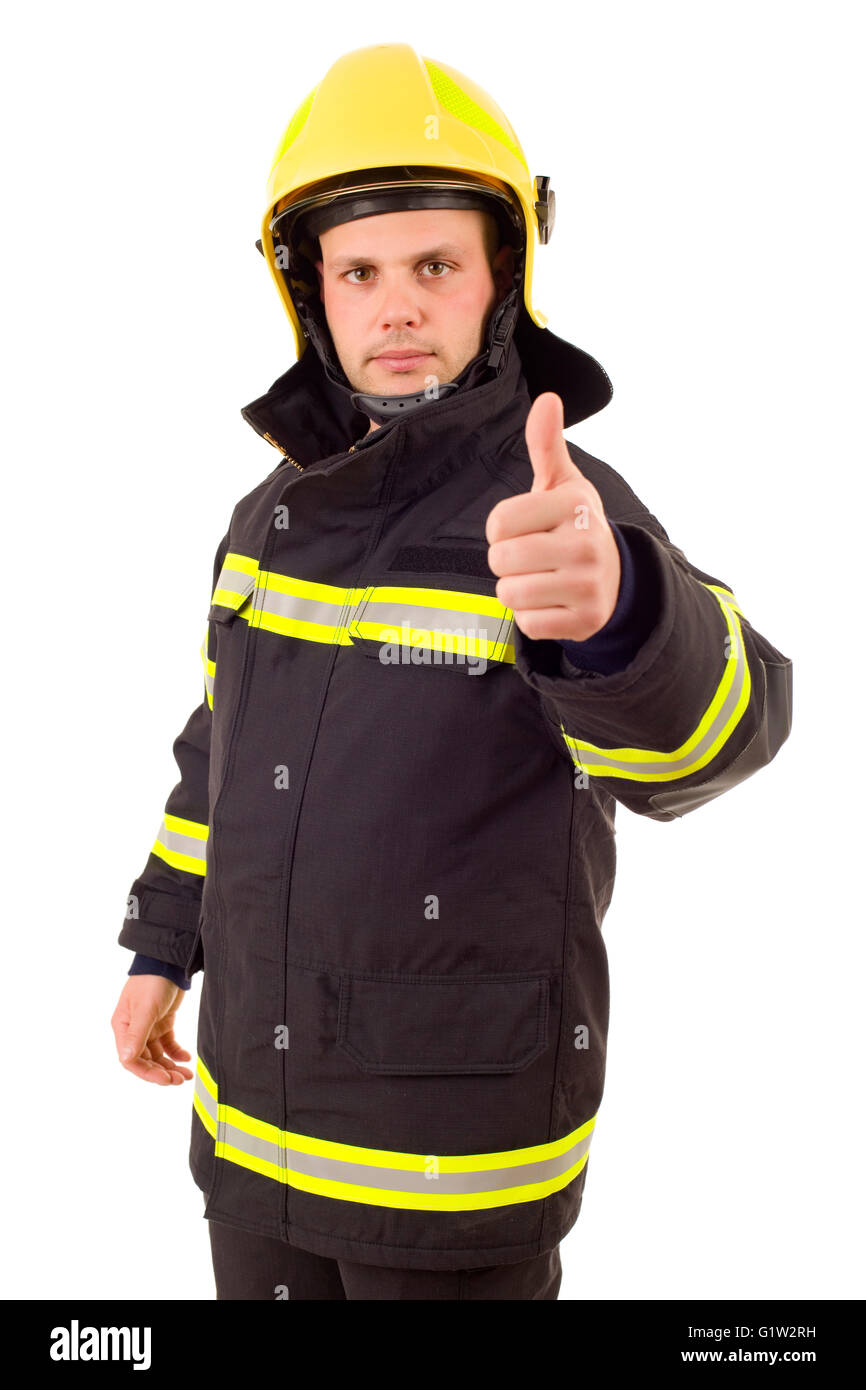 fire fighter going thumb up, isolated on white background Stock Photo ...