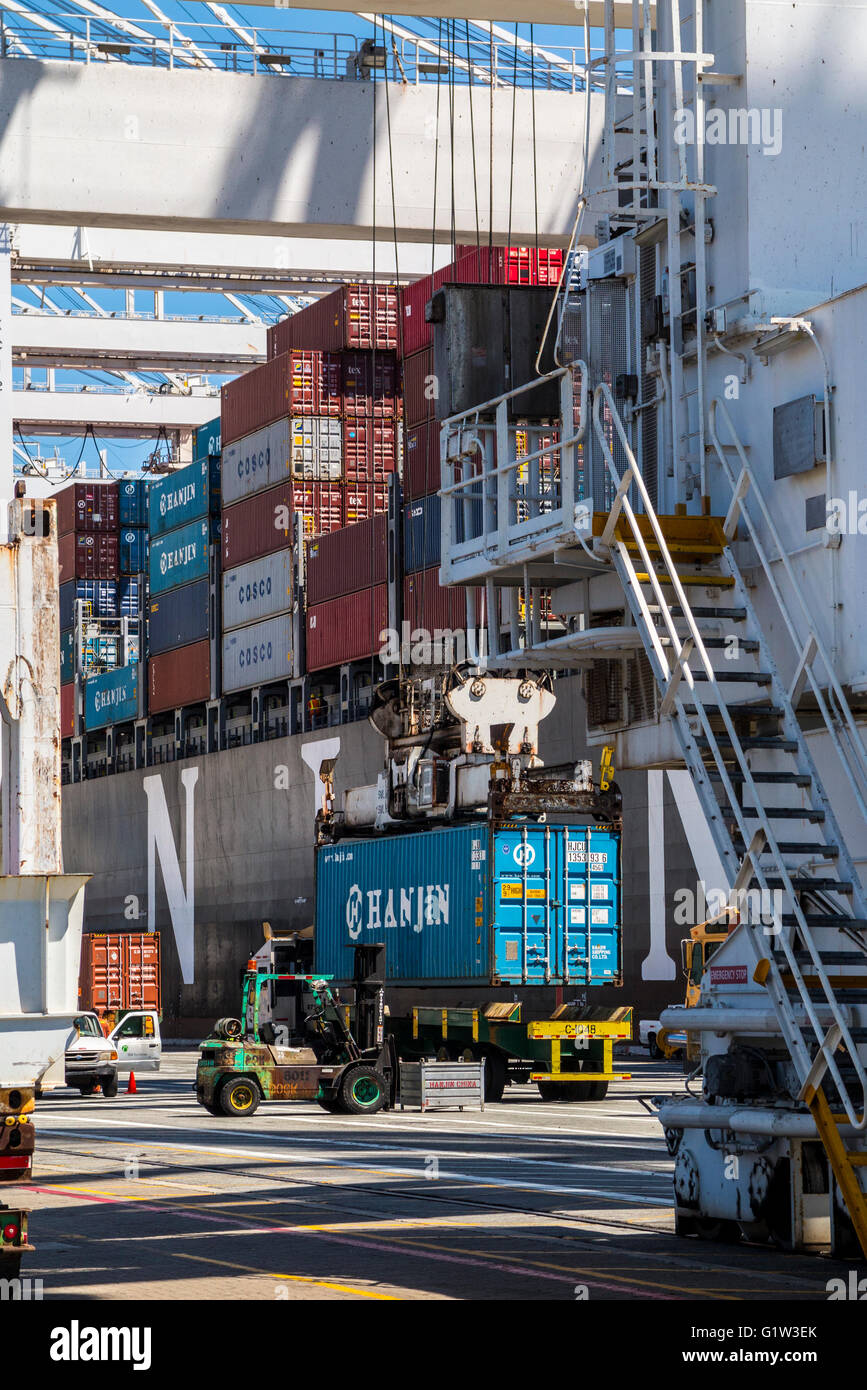 A Hanjin ship at the Port of Oakland California USA. Hanjin has filed ...