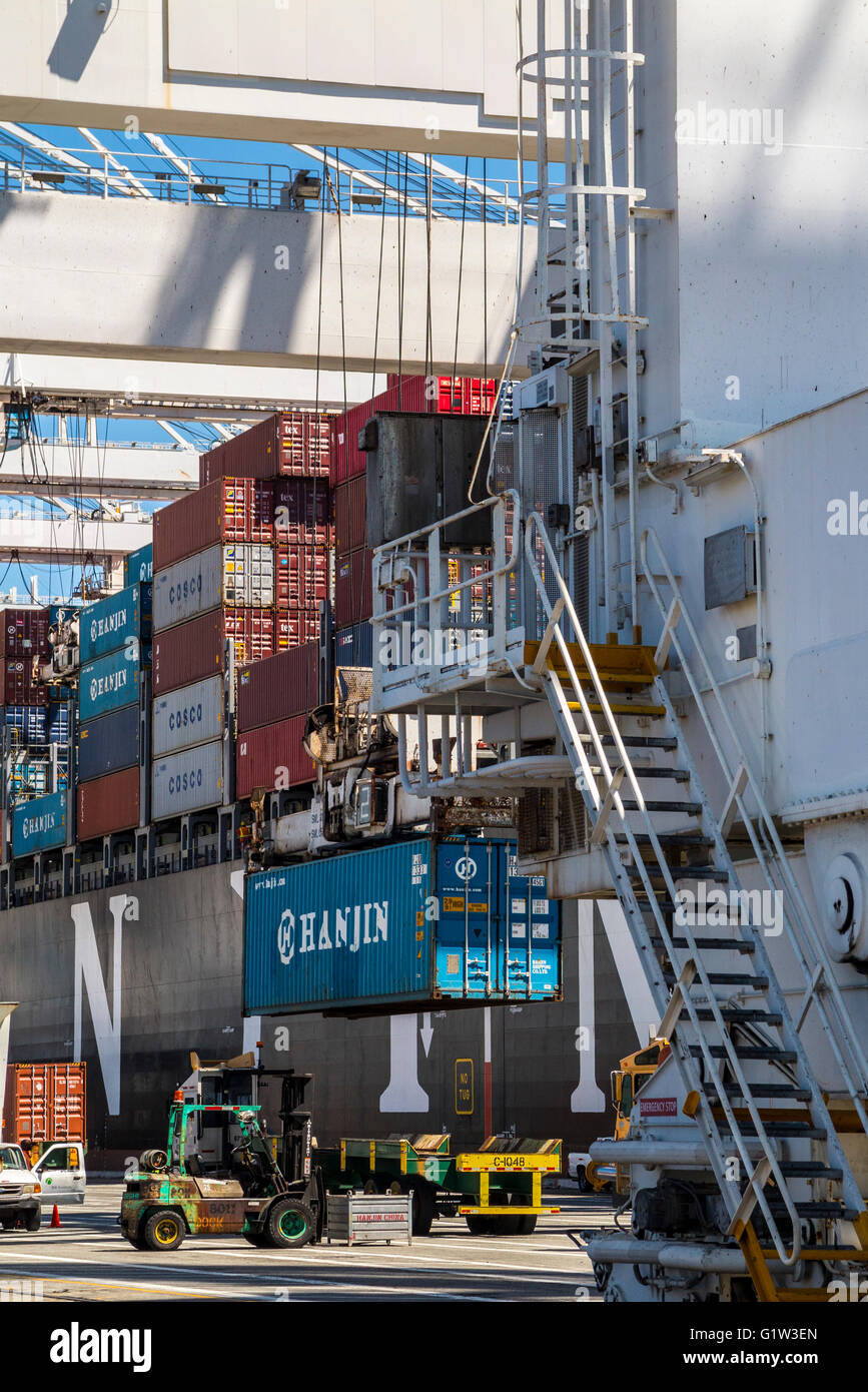A Hanjin ship at the Port of Oakland California USA. Hanjin has filed ...