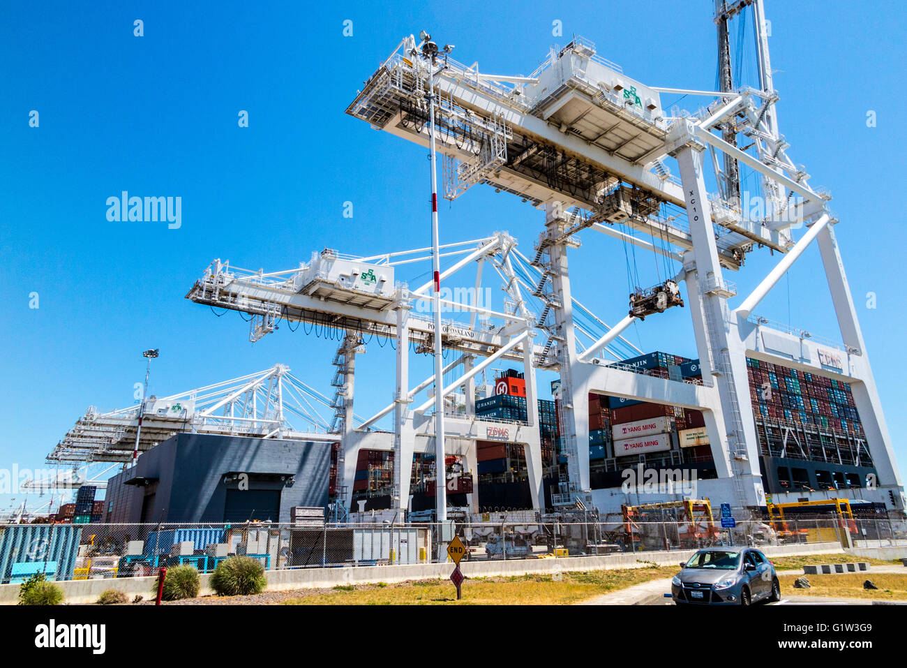 A Hanjin ship at the Port of Oakland California USA. Hanjin has filed ...