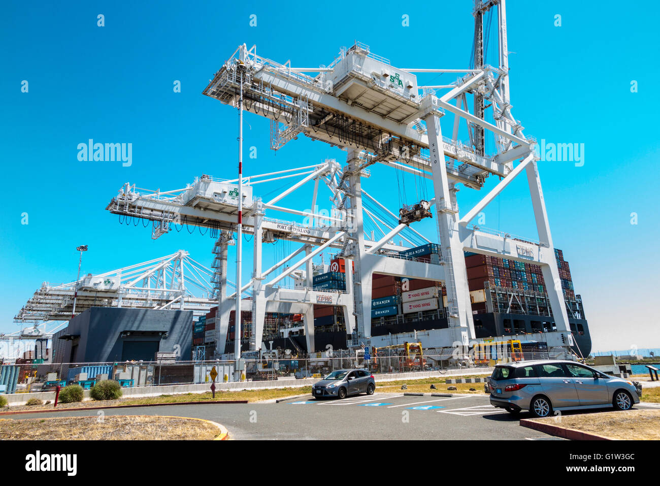 A Hanjin ship at the Port of Oakland California USA. Hanjin has filed ...