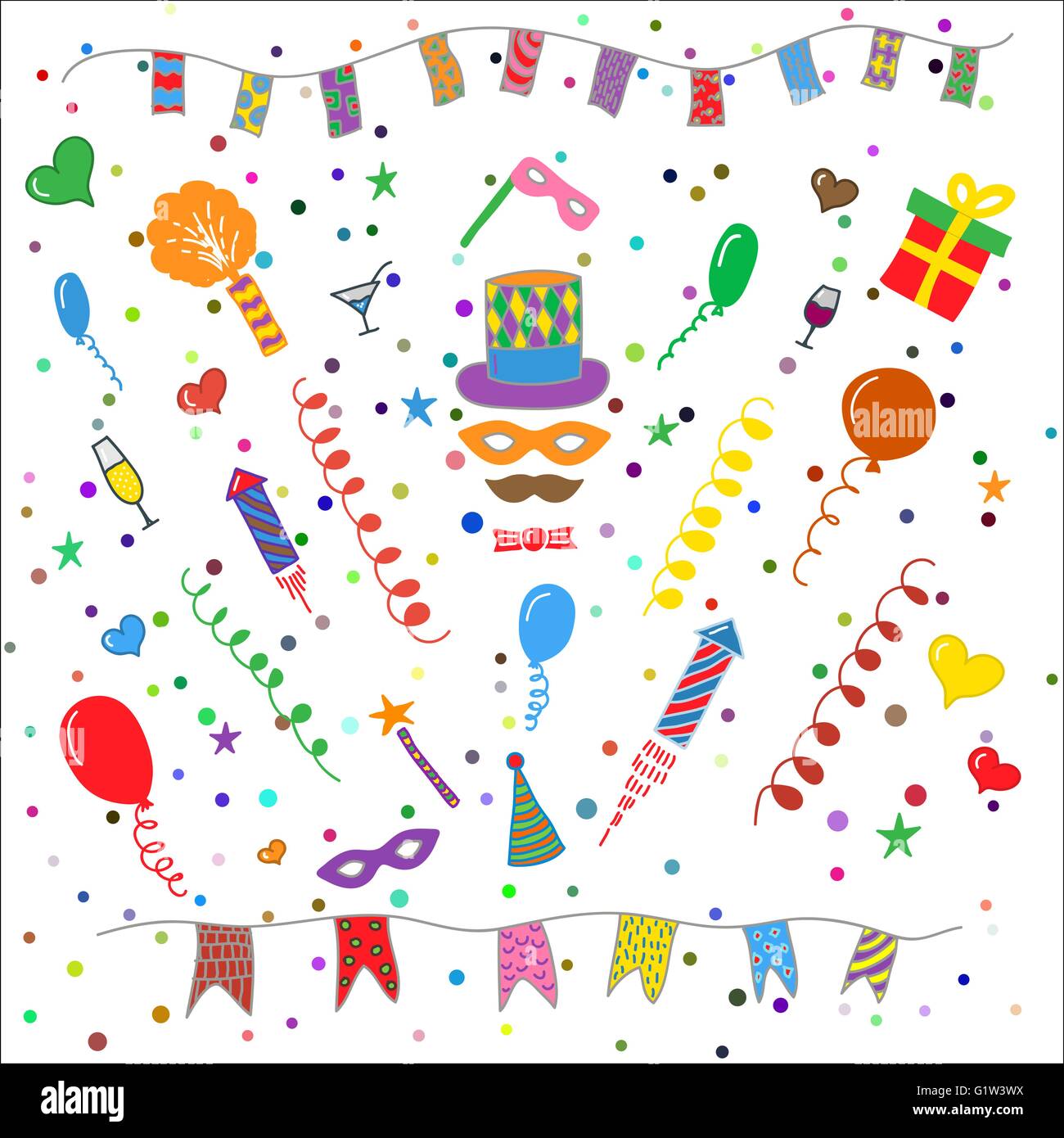 Carnival symbols collection - carnival masks, party decorations Stock ...