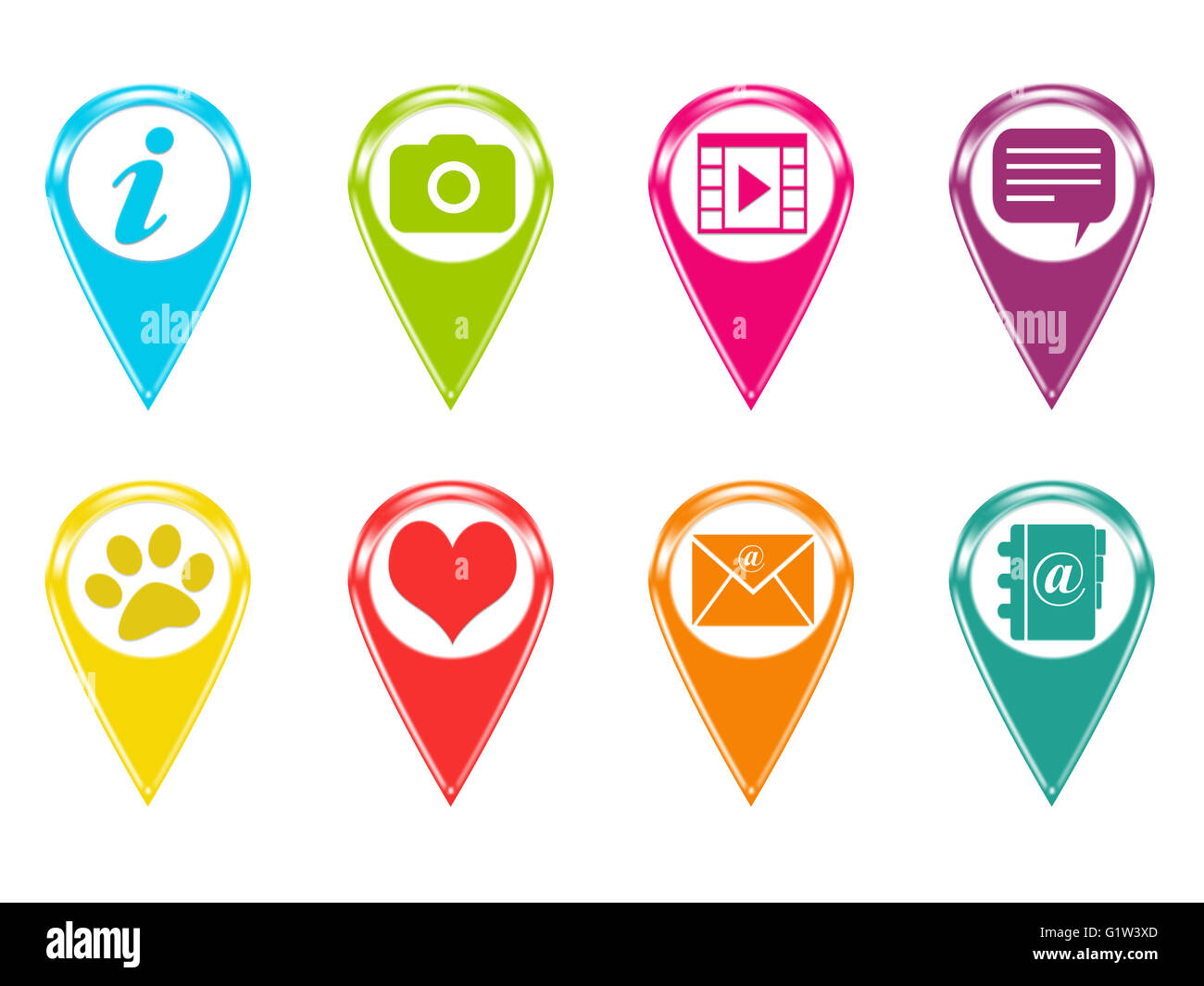 Set of colorful icons for markers on maps with different symbols Stock ...