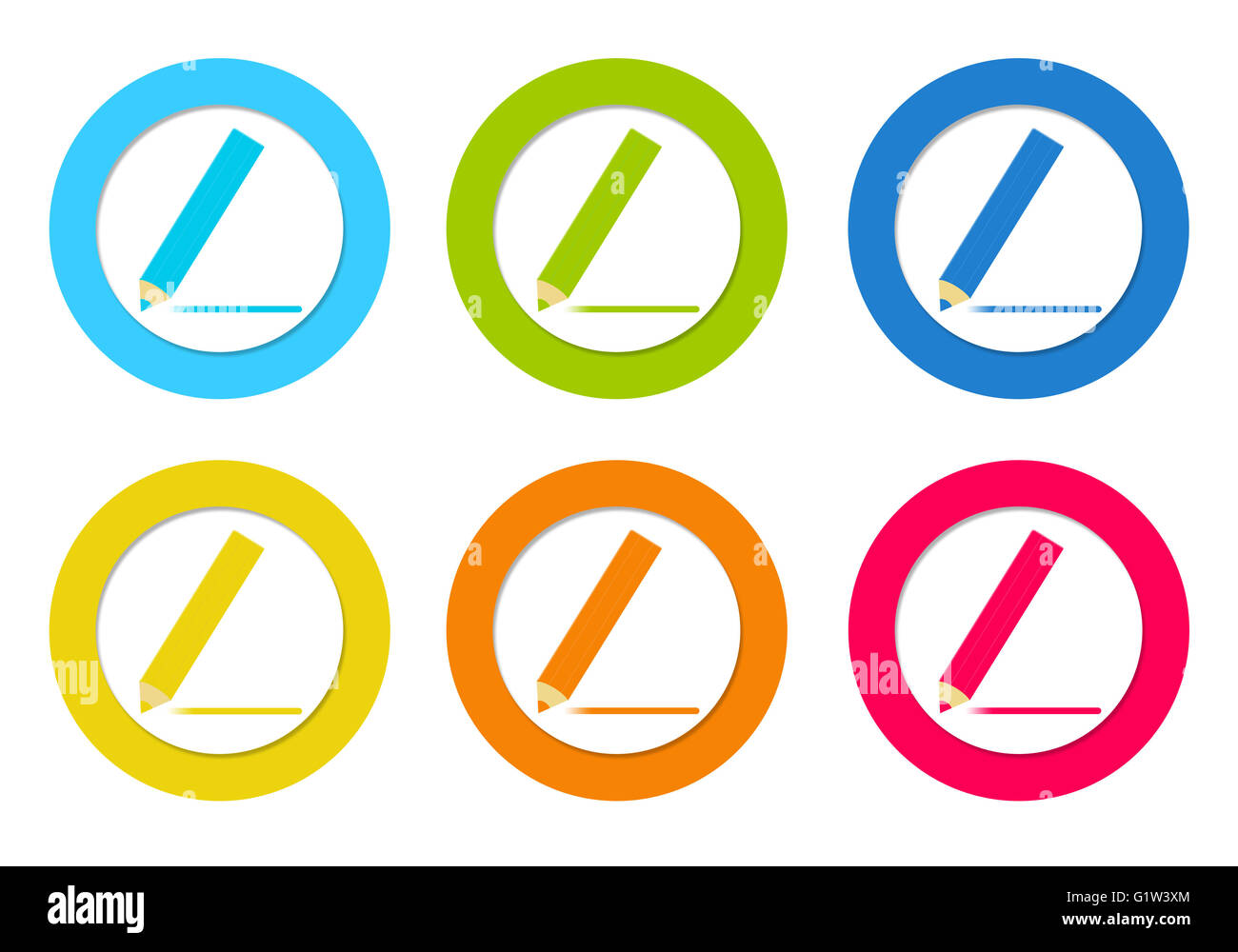 Colorful rounded icons with pencil symbol in blue, green, yellow ...