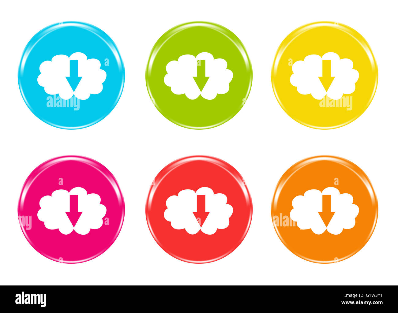 Colorful icons with symbol to download files from the cloud in blue ...