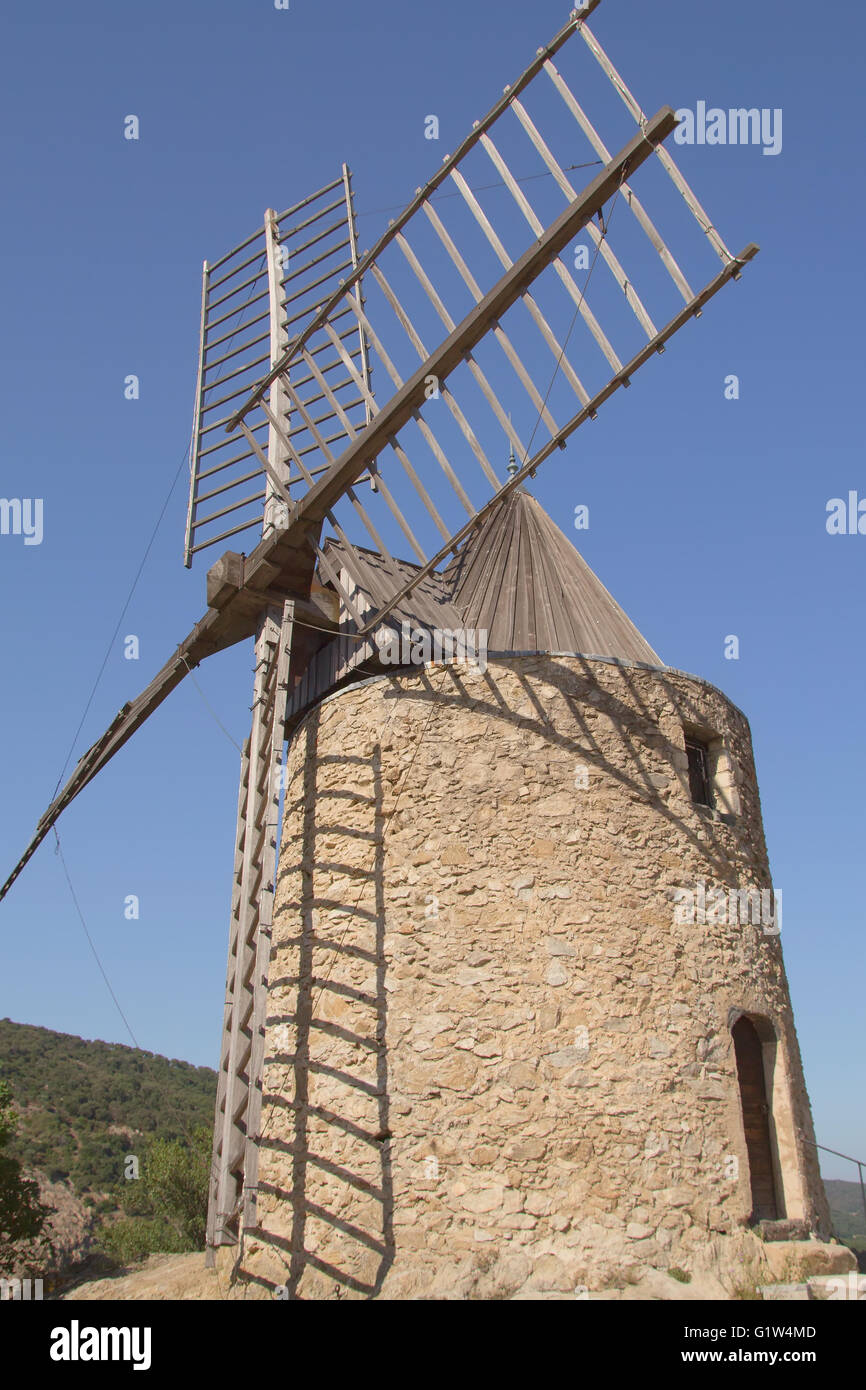 Ancient stone windmill (near village Grimaud, Provence, France Stock ...