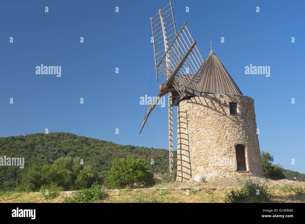 Ancient stone windmill (near village Grimaud, Provence, France Stock ...