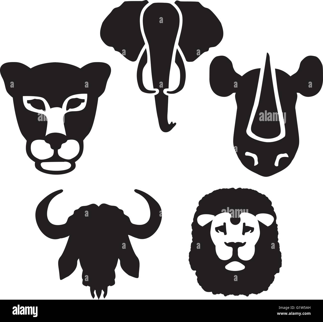 Heads of elephant rhino buffalo lion leopard Stock Vector Image & Art ...
