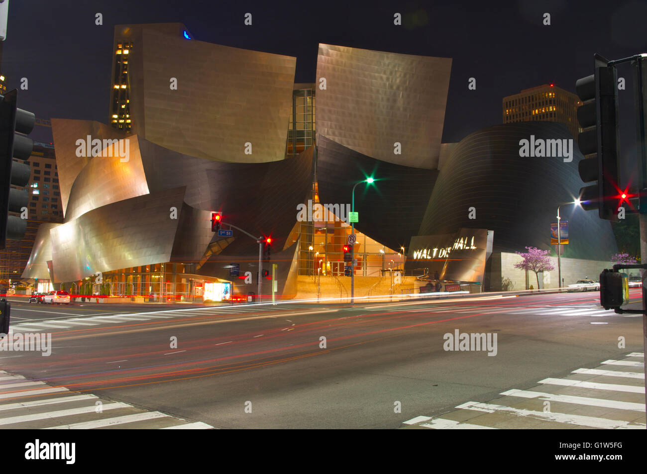 Concert hall in Los Angeles, night photo with light trails Stock Photo ...