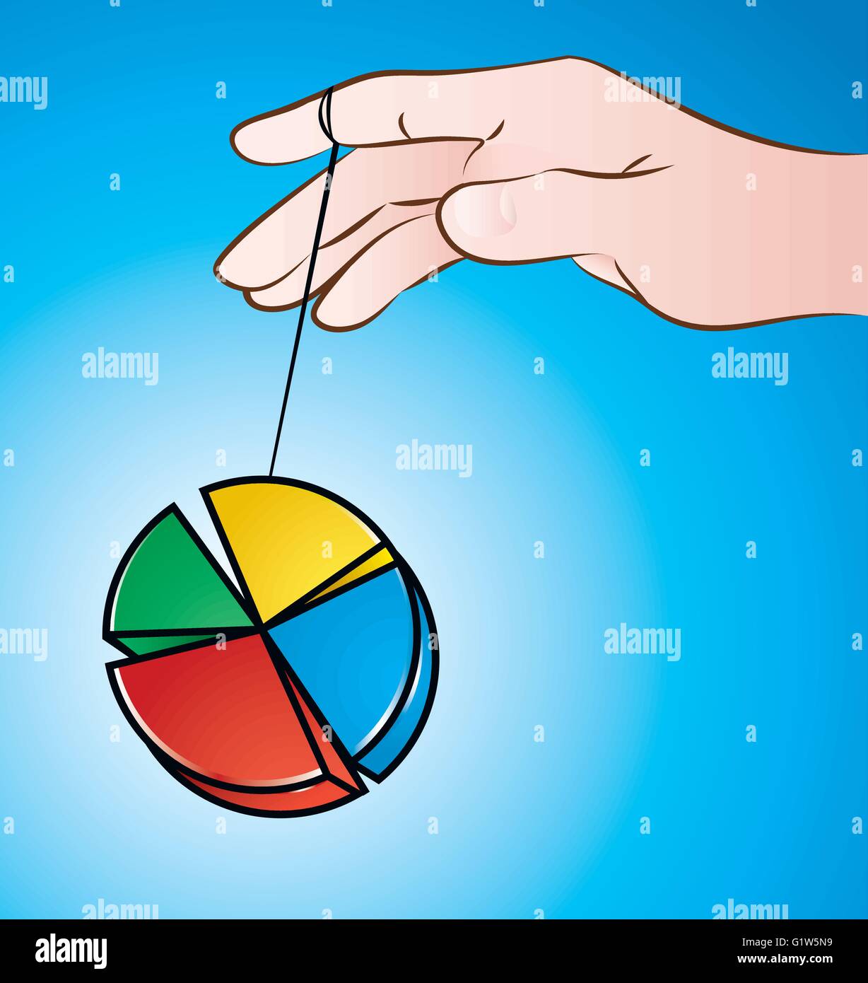 vector illustration of hand playing pie chart yo yo on blue background ...