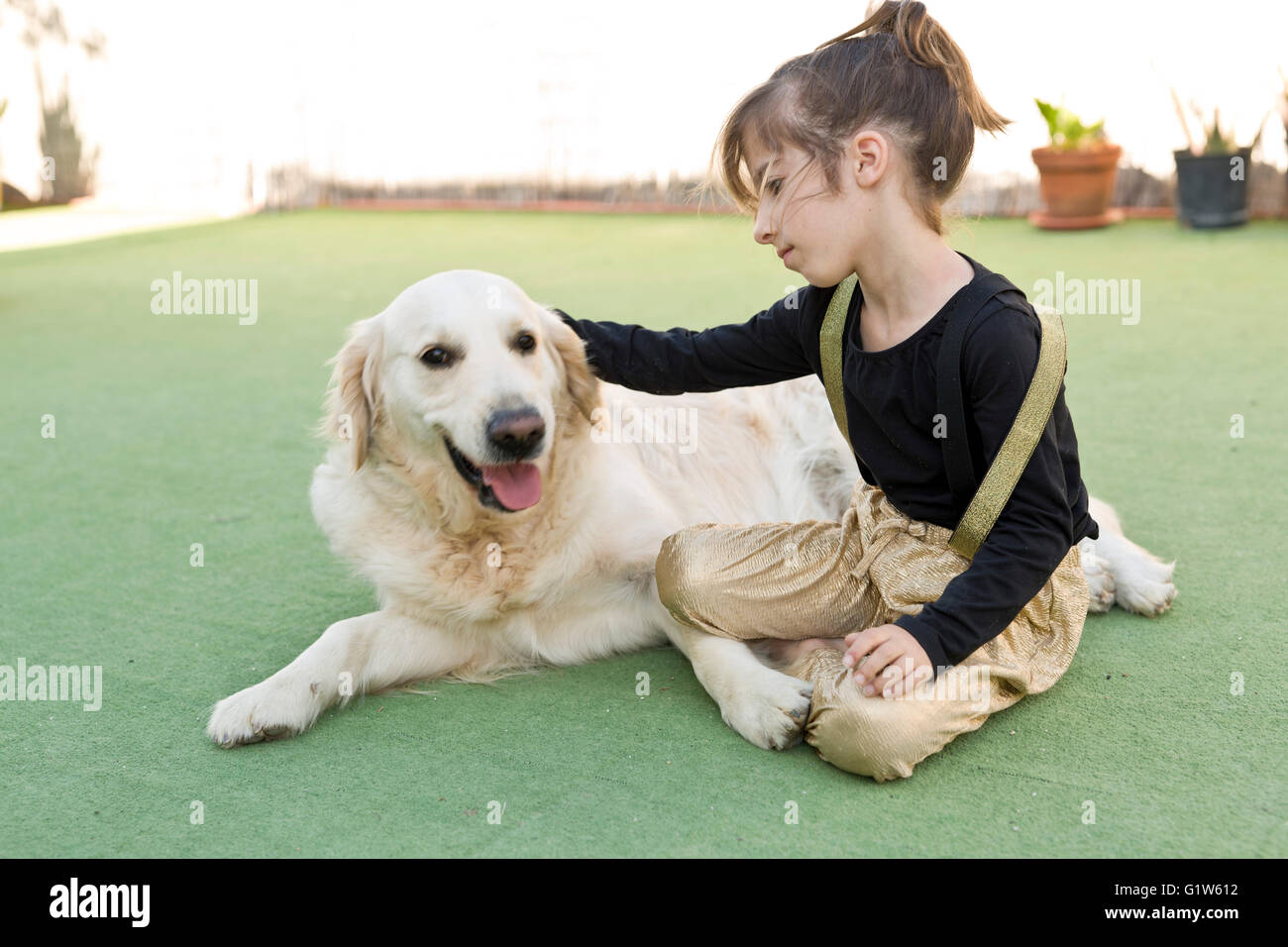 Little girl with her dog with signs of affection Stock Photo - Alamy