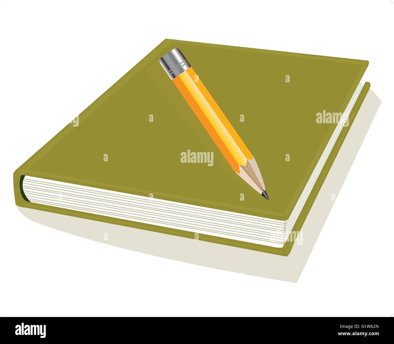Illustration of the book and pencil on white background is insulated ...