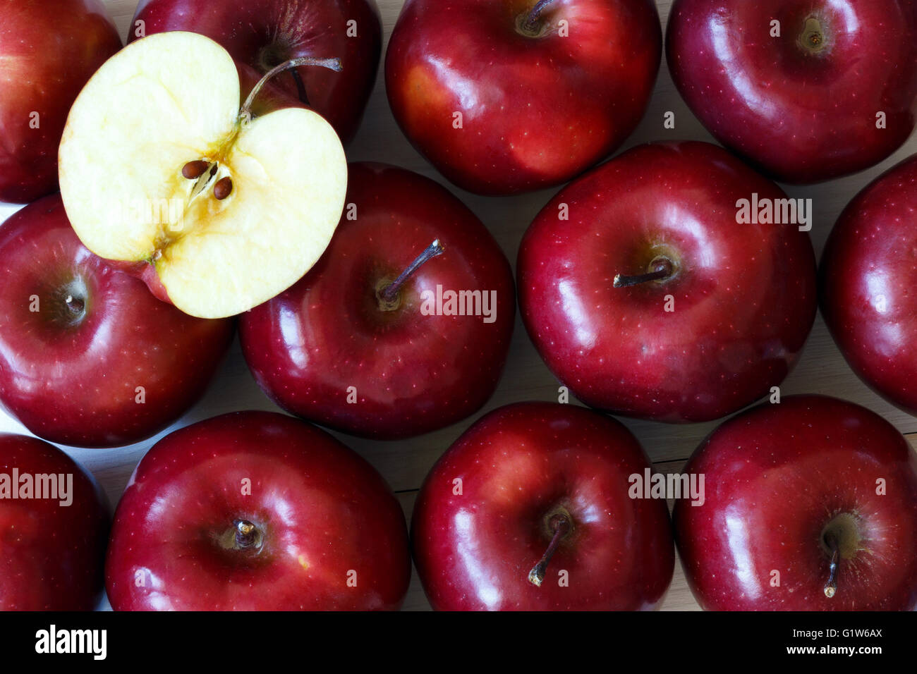 Background of red delicious ripe apples - healthy eating concept Stock ...