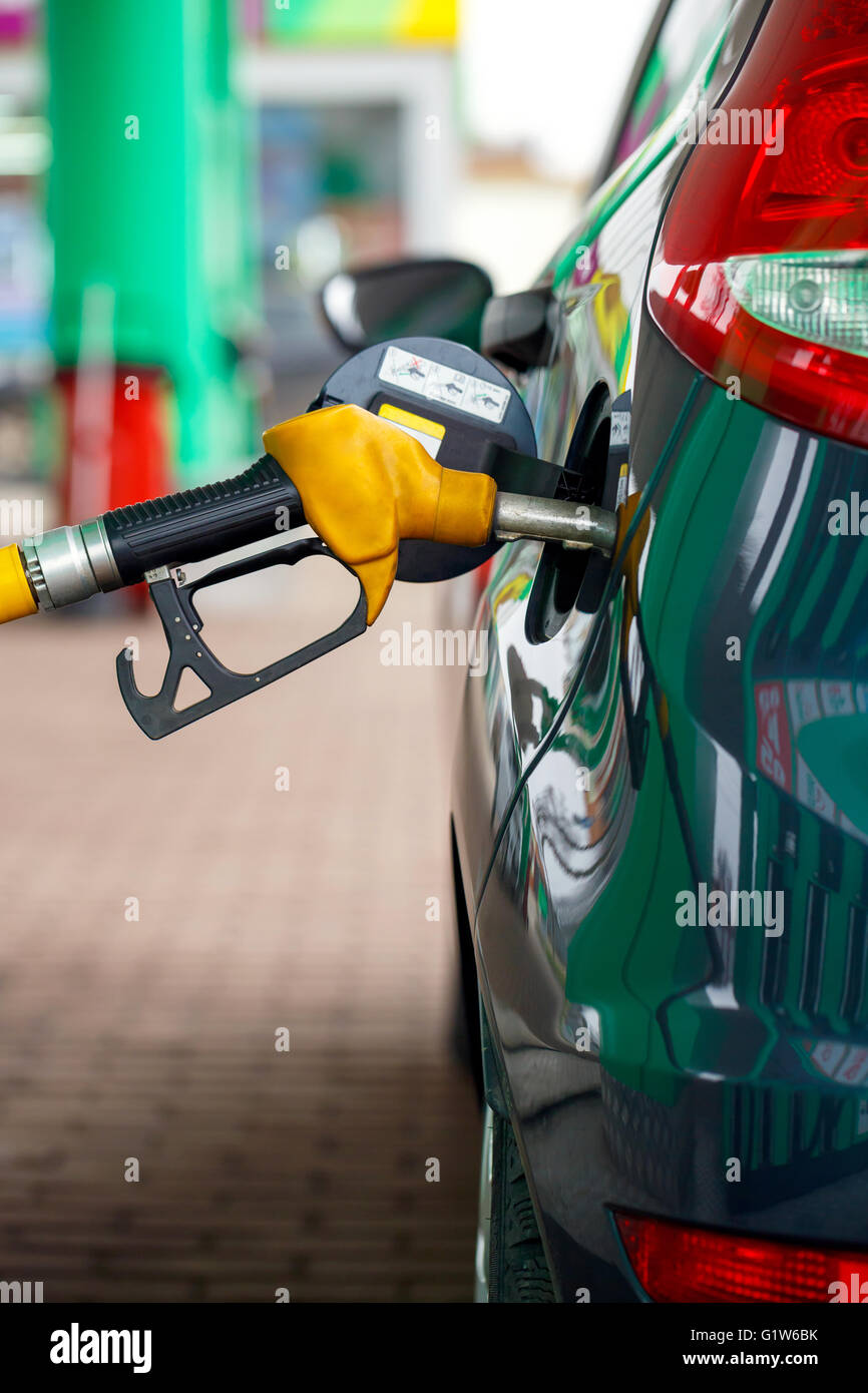 Car refueling on a petrol station closeup Stock Photo - Alamy