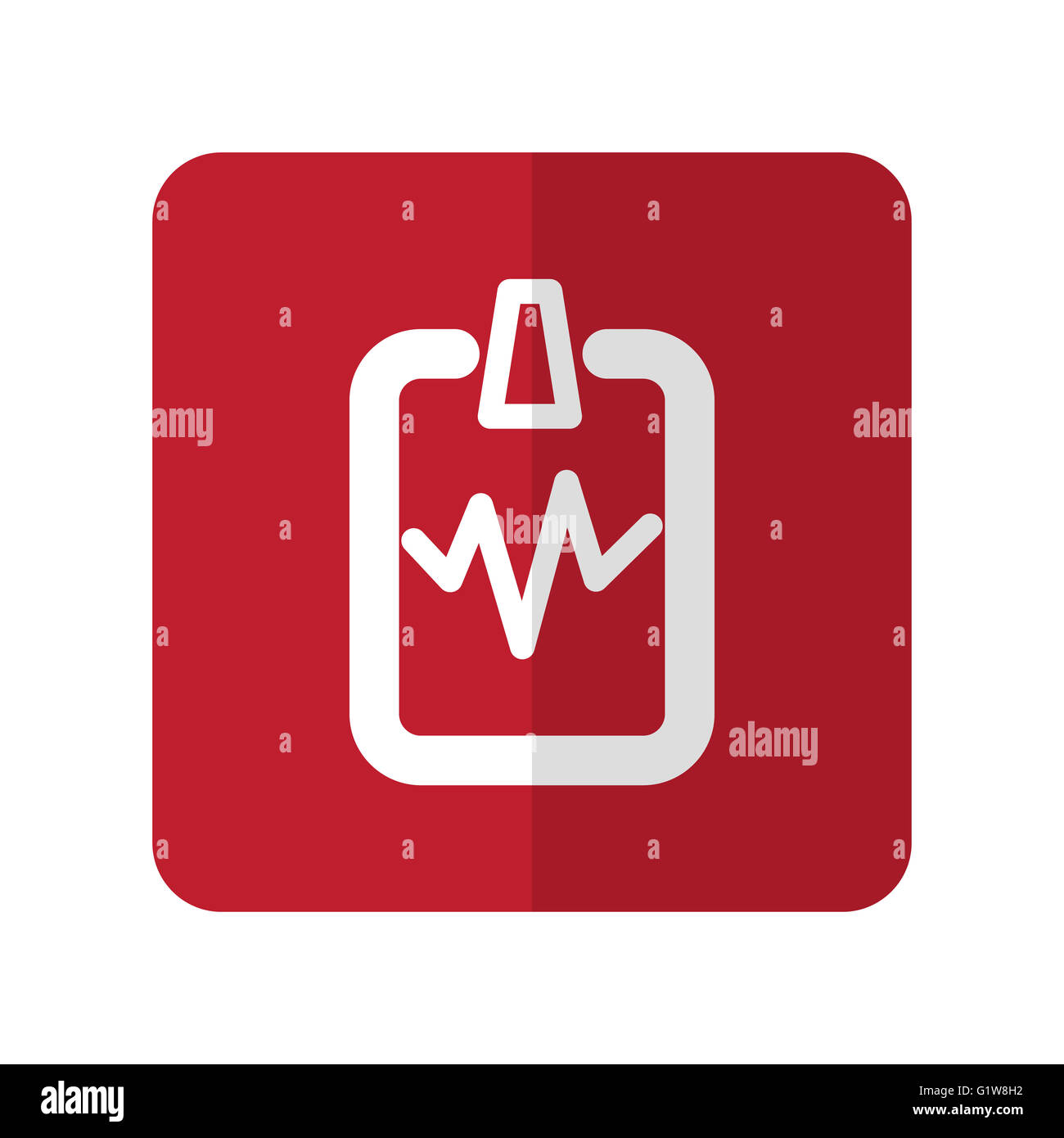 White Cardiogram Clipboard Flat Icon On Red Rounded Square On White