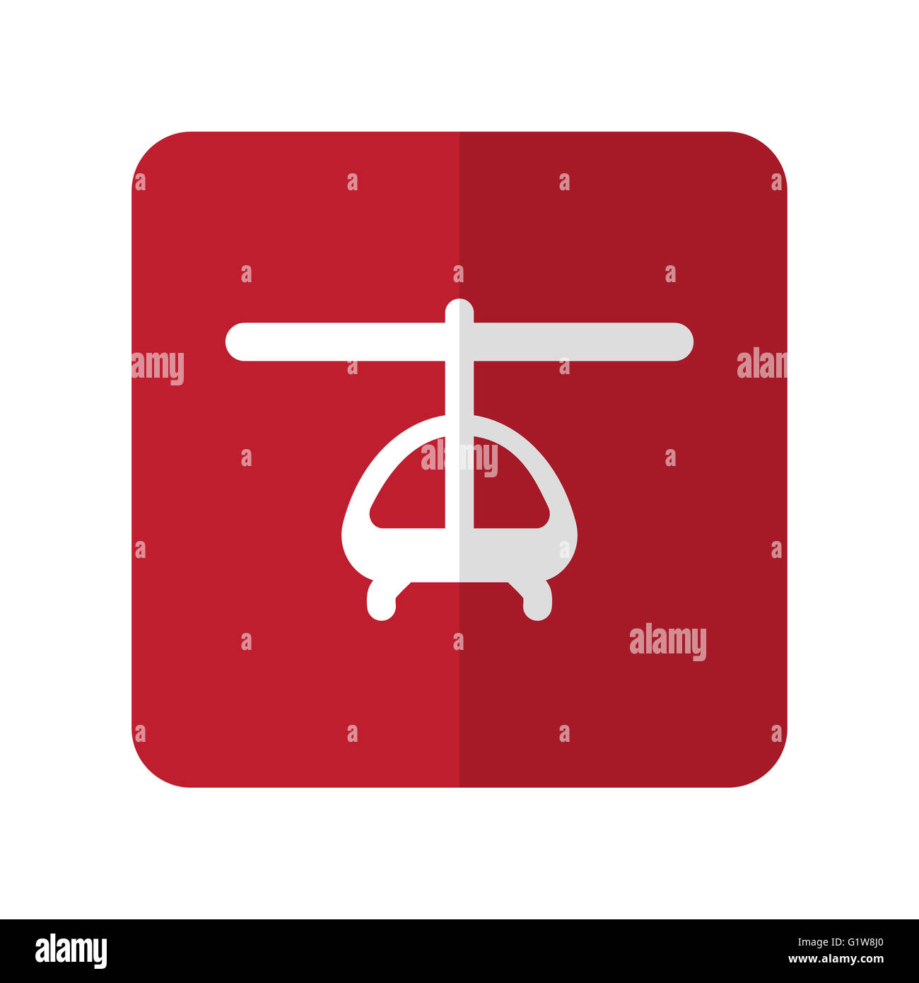 White Helicopter flat icon on red rounded square on white Stock Photo ...