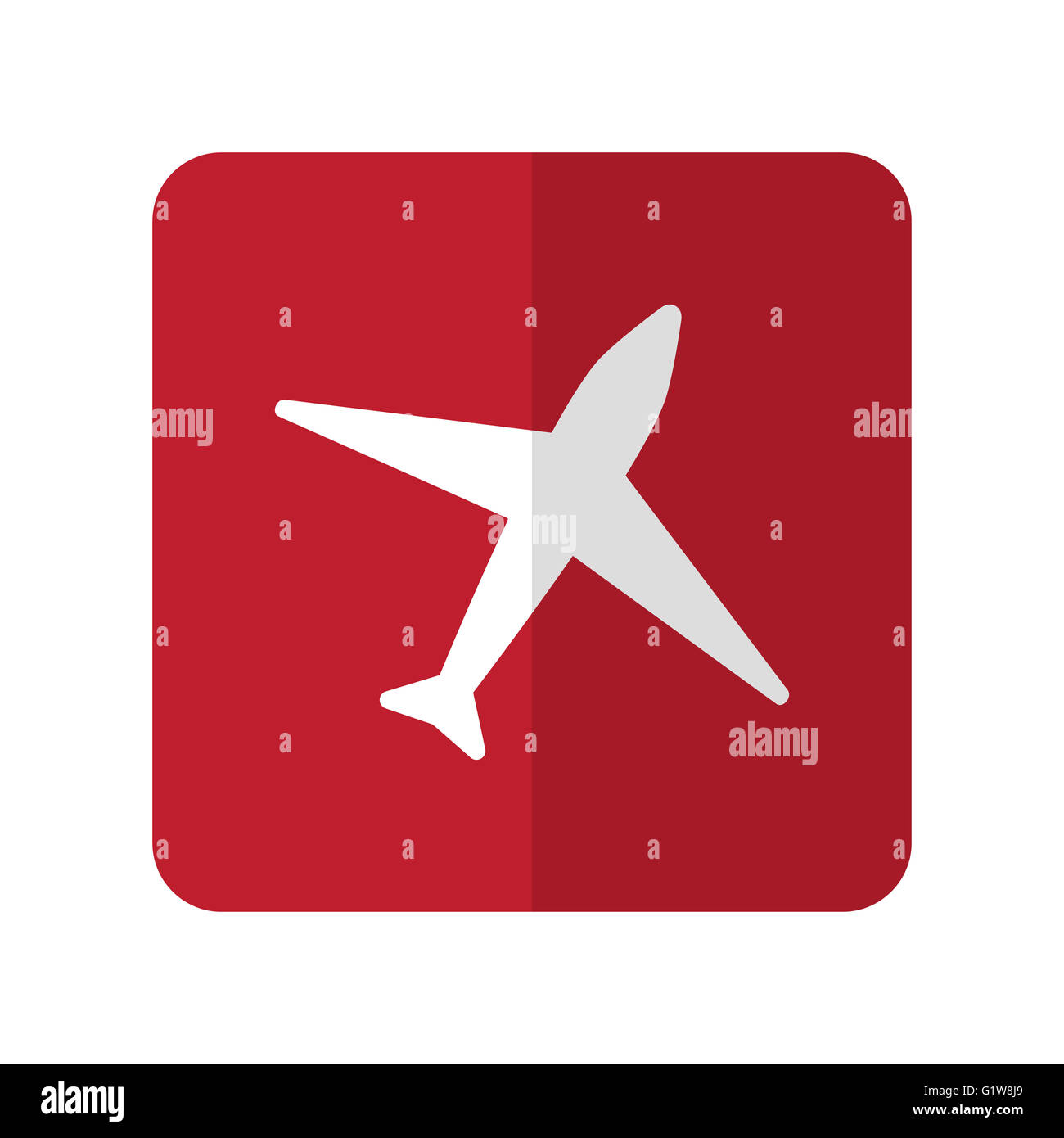 White Airplane flat icon on red rounded square on white Stock Photo - Alamy