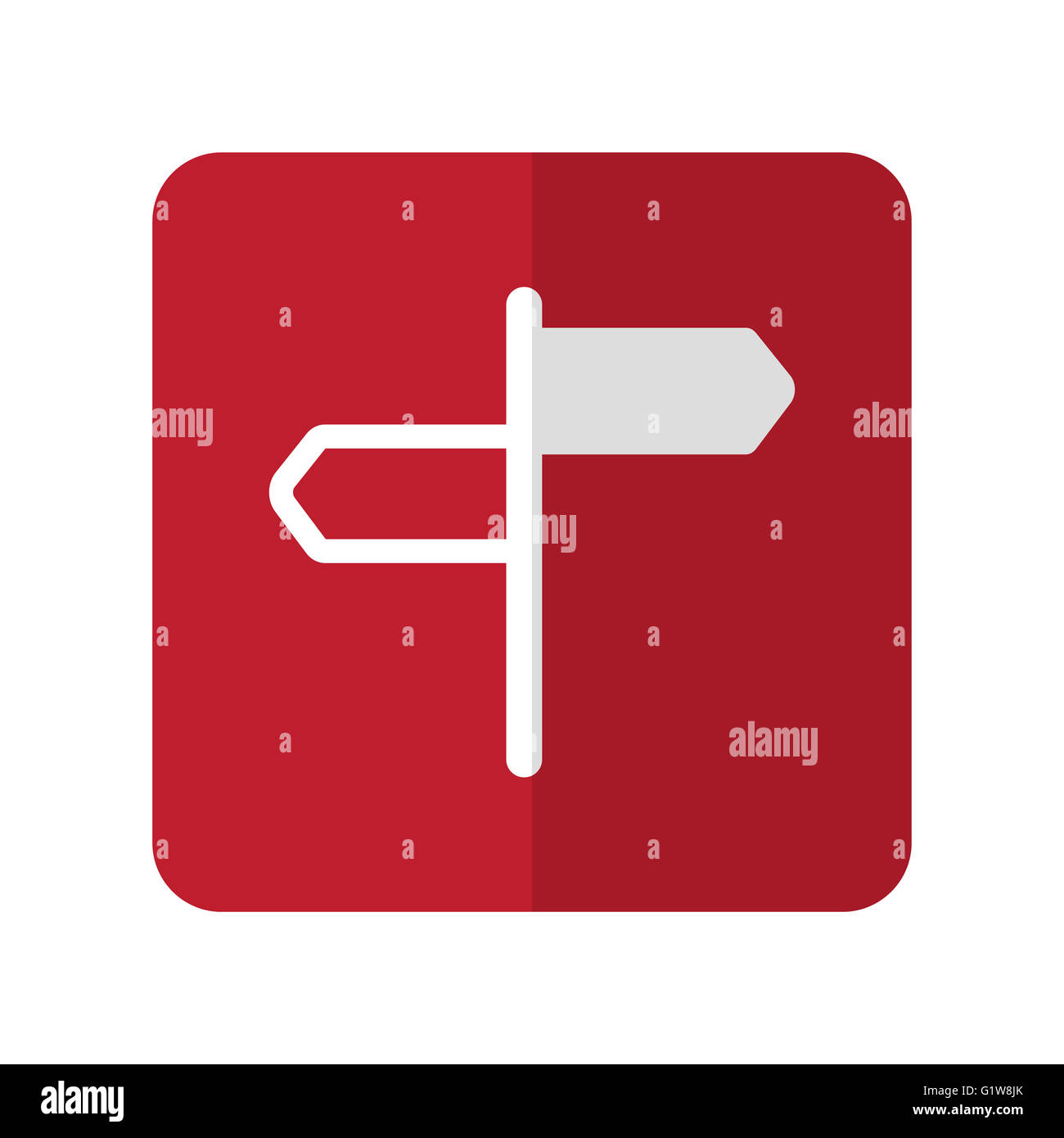 White Road Signs flat icon on red rounded square on white Stock Photo ...