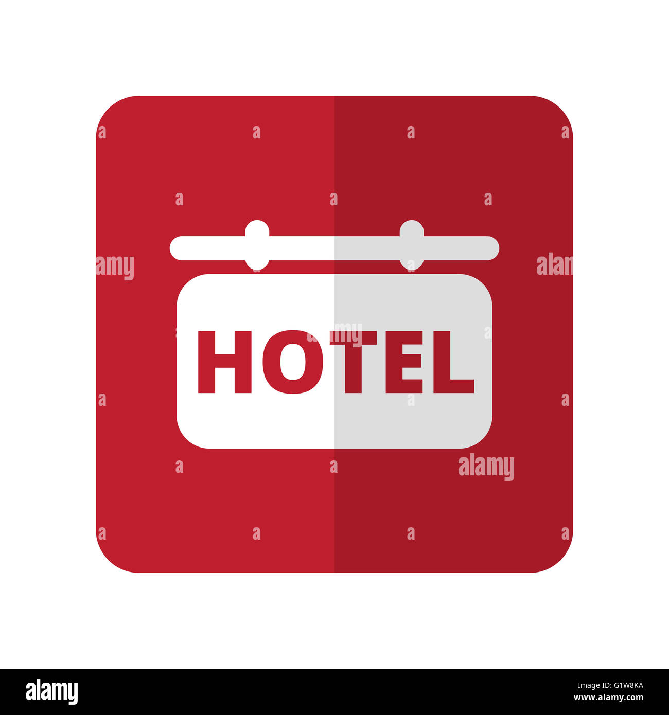 White Hotel Sign flat icon on red rounded square on white Stock Photo ...